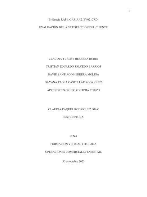 Evidencia Rap1 EvaluaciÓn SatisfacciÓn Cliente Pdf Marca