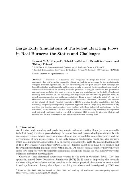 Pdf Large Eddy Simulations Of Turbulent Reacting Flows In Real Burners The Status And Challenges