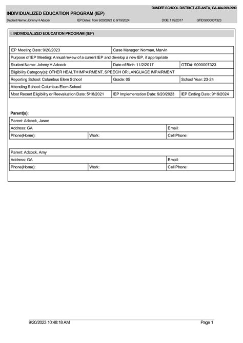 Example Functional Iep I Individualized Education Program Iep Iep Meeting Date 9 20 2023