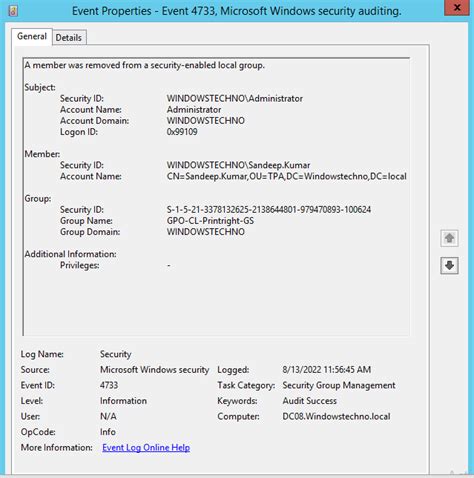 Event Id 4733 A Member Was Removed From A Security Enabled Local Group Windowstechno