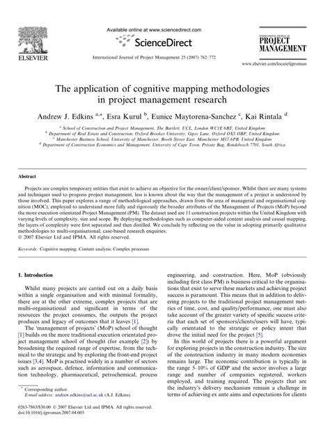Pdf The Application Of Cognitive Mapping Methodologies In Project Management Research
