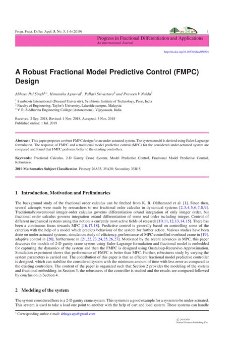 Pdf A Robust Fractional Model Predictive Control Design