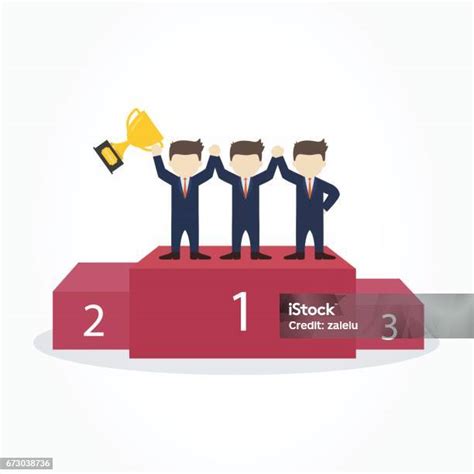 만화 작업 함께 승리의 연단에 서 있는 작은 사람 비즈니스 설계 및 Infographic 위한 벡터 일러스트입니다 강단에 대한 스톡 벡터 아트 및 기타 이미지 Istock