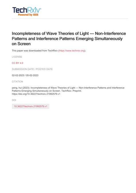 Pdf Incompleteness Of Wave Theories Of Light Non Interference Patterns And Interference
