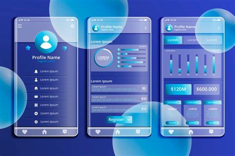 그라데이션 Glassmorphism 모바일 앱 템플릿 무료 벡터