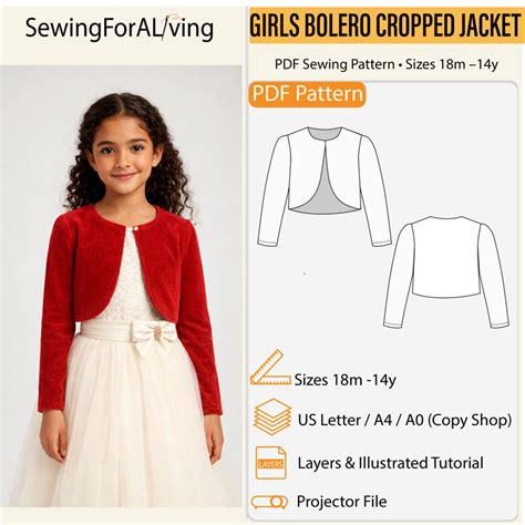 Girls Lined Bolero Cropped Jacket Sewing Pattern 18m14y
