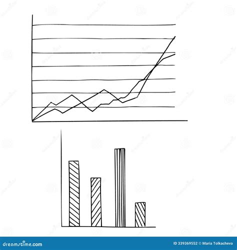 Business Analytical Trend Line Graph And Infographic Statistic Bars Histogram Line Art Black Ink