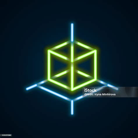 검은 색 배경에 격리 된 빛나는 네온 라인 3d 모델링 아이콘 증강 현실 또는 가상 현실 다채로운 개요 개념 벡터 3차원 형태에