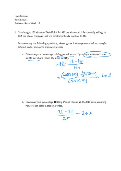 Problem Set Week Homework Investments FNCE Problem Set Week You Bought Shares Of