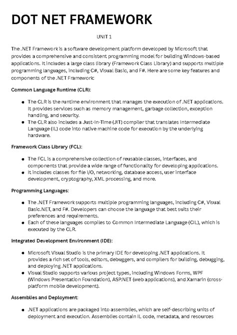 Dot Net Framework Dot Net Framework Unit 1 The Net Framework Is A