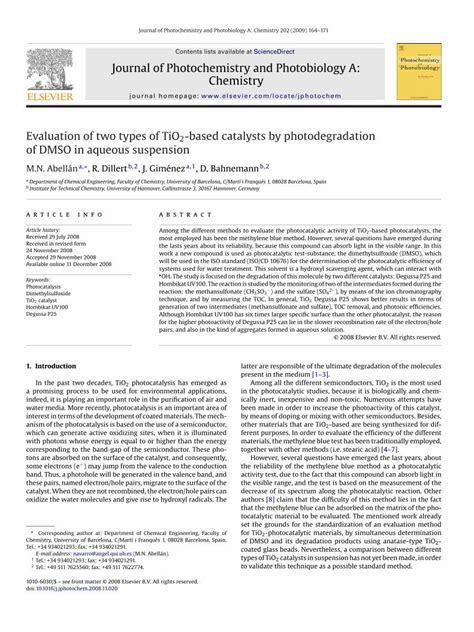 Pdf Evaluation Of Two Types Of Tio2 Based Catalysts By Photodegradation Of Dmso In Aqueous