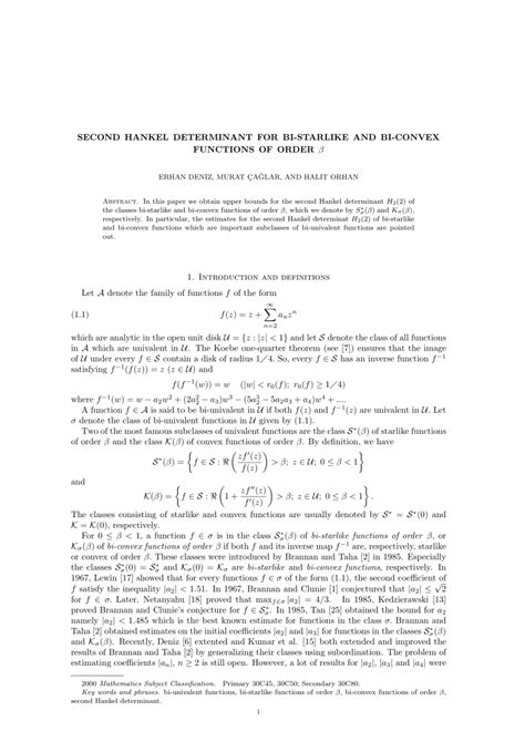Pdf Second Hankel Determinant For Bi Starlike And Bi Convex Functions