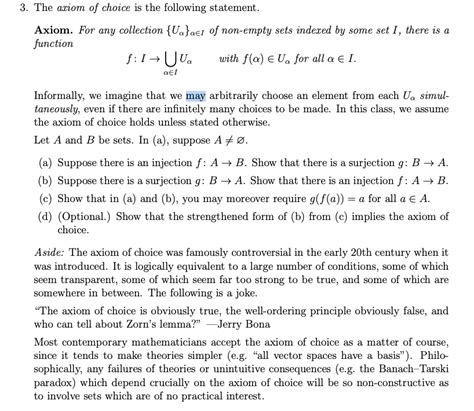 Solved The Axiom Of Choice Is The Following Statement