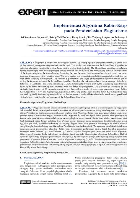 Pdf Implementasi Algoritma Rabin Karp Pada Pendeteksian Plagiarisme