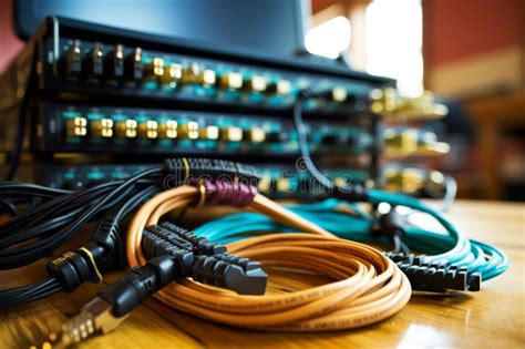 Ethernet Cables Connected To Modern Server Rack For Efficient Network Management Stock Image