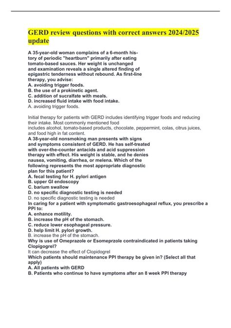 Gerd Review Questions With Correct Answers 2024 2025 Update Gerd Stuvia Us