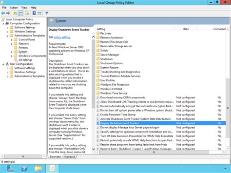 Disable Shutdown Event Tracker Windows 2012 Workstation