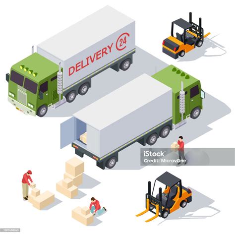 배달 트럭 상자 및 배달 남자와 배달 서비스 등자극성 벡터 요소 컬렉션 지게차에 대한 스톡 벡터 아트 및 기타 이미지 지게차 개념 교통수단 Istock
