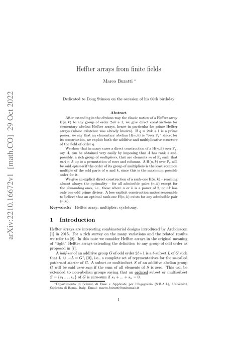 Pdf Heffter Arrays From Finite Fields
