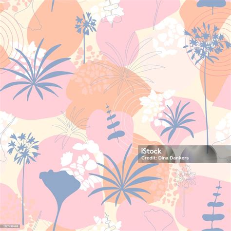 벡터 유기 원활한 추상적 배경 양식에 일치시키는 잎 꽃과 간단한 기하학적 모양을 가진 식물 모티프 프리핸드 낙서 패턴 0명에 대한 스톡 벡터 아트 및 기타 이미지 Istock