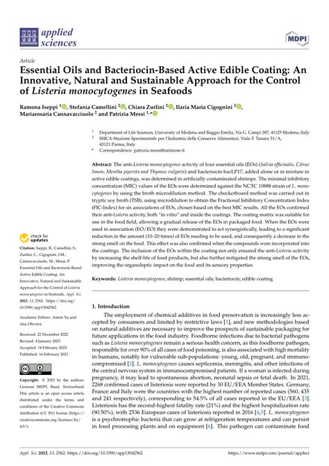 Pdf Essential Oils And Bacteriocin Based Active Edible Coating An