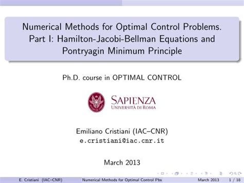 Numerical Methods For Optimal Control Problems Part I Cnr