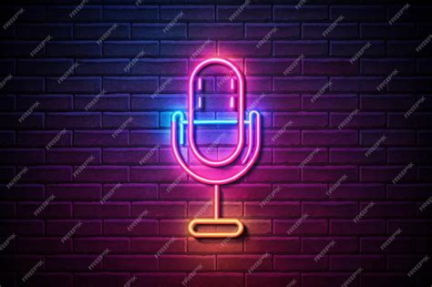 Neon Microphone Icon With Brick Wall Background 4k High Quality Glowing Electric Neon Podcasts