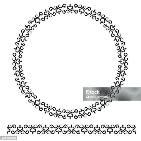 Vector Black Rounded Corner Circle Floral Frame Isolated On White Stock