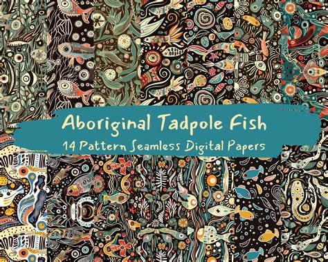 Aboriginal Tadpole Fish Pattern Seamless Digital Papers Etsy