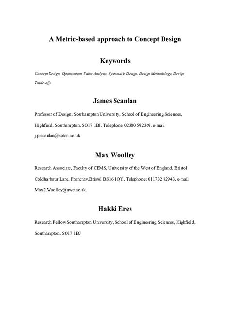 Pdf A Metric Based Approach To Concept Design