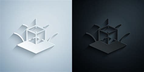 용지 컷 3d 모델링 아이콘은 회색과 검은색 배경에 격리되어 있습니다 증강 현실 또는 가상 현실 종이 아트 스타일 벡터 3차원