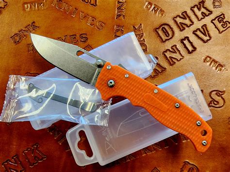 Demko Knives Ad205 Shark Lock Stonewashed 325 Clip Point Orange Grivory Dnk Knives