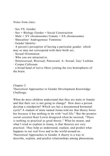 Notes From Class · Sex Vs Gender· Sex Biology Gender Sdocx