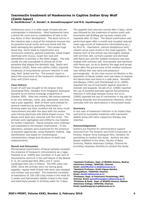 Pdf Ivermectin Treatment Of Hookworms In Captive Indian Gray Wolf