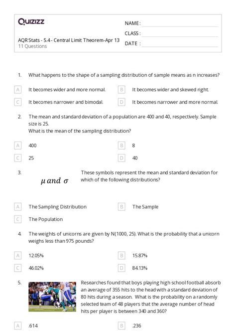 50 Central Limit Theorem Worksheets On Quizizz Free And Printable