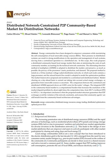 pdf distributed network constrained p2p community based market for distribution networks