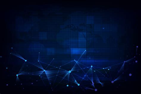 진한 파란색 미래 지향적 인 배경에 다각형 모양을 가진 분자 기술 그림 벡터 디자인 디지털 기술 개념입니다 로우 폴리곤 모델링에 대한 스톡 벡터 아트 및 기타 이미지