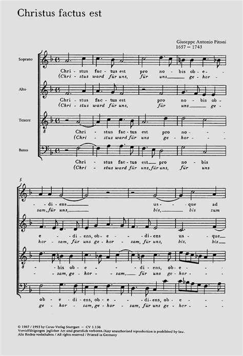 Christus Factus Est Guiseppe Ottavio Pitoni Noten Für Gemischten Chor Partitur