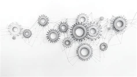 Interconnected Gears A Single Line Drawing Representing Collaboration And Network Symbolizing