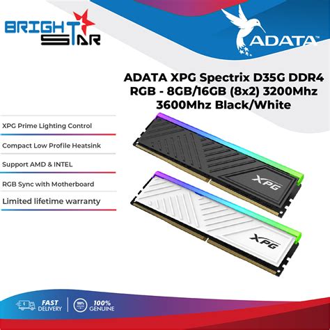 ADATA XPG Spectrix D35G DDR4 RGB 8GB 16GB 8x2 32GB 16x2 3200Mhz 3600Mhz Black White Lazada