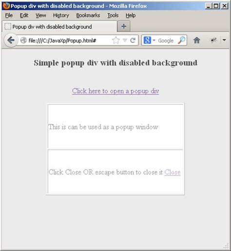 Java Experts Blog Java Examples Api Errors Exceptions Open Popup Div With