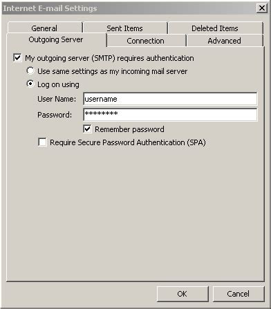 Outlook Authenticated SMTP Server Default SMTP Port Setup