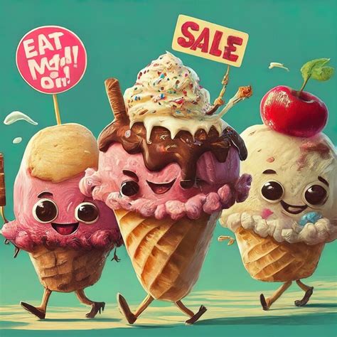 Premium Photo Set Of Cute Cartoon Ice Cream Characters With Sweets