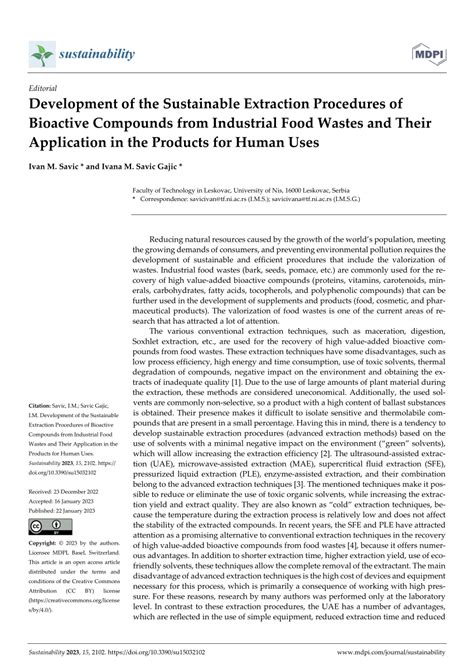 Pdf Development Of The Sustainable Extraction Procedures Of Bioactive