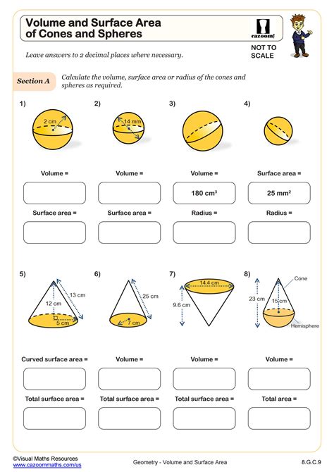 Volume And Surface Area Of Cones And Spheres Worksheet Pdf Printable Geometry Worksheet