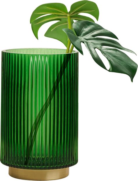 Torre And Tagus Adele Emerald Green Glass Vase With Gold Metal Base Premium Clear