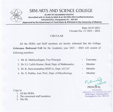 Circular No 05 282023 2024 Srm Arts And Science College