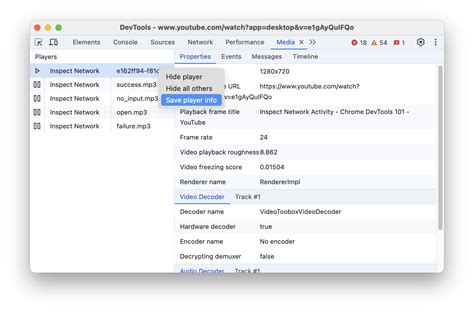 미디어 미디어 플레이어 정보 보기 및 디버그 chrome devtools chrome for developers