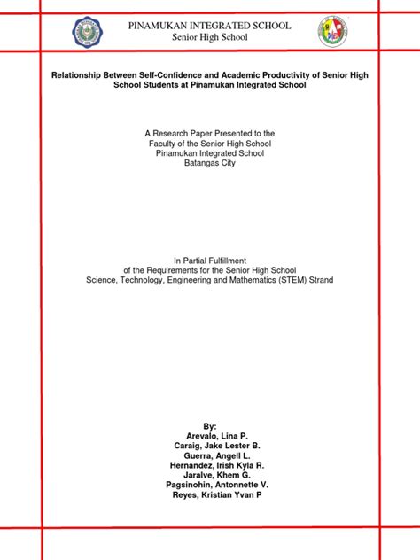 Quantitative Research Relationship Between Self Confidence And Academic Productivity Of Senior