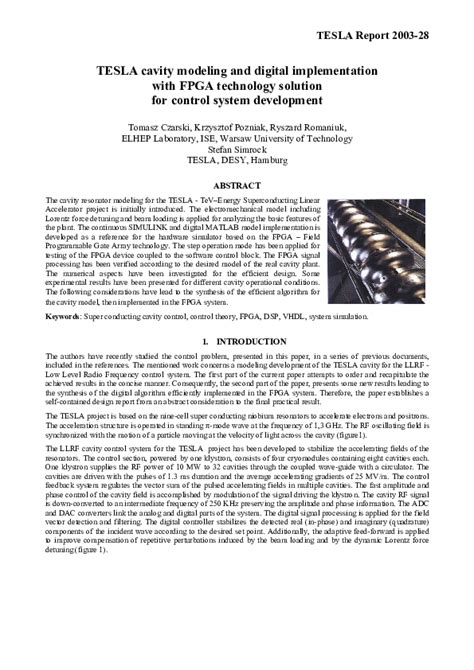 Pdf Tesla Cavity Modeling And Digital Implementation With Fpga
